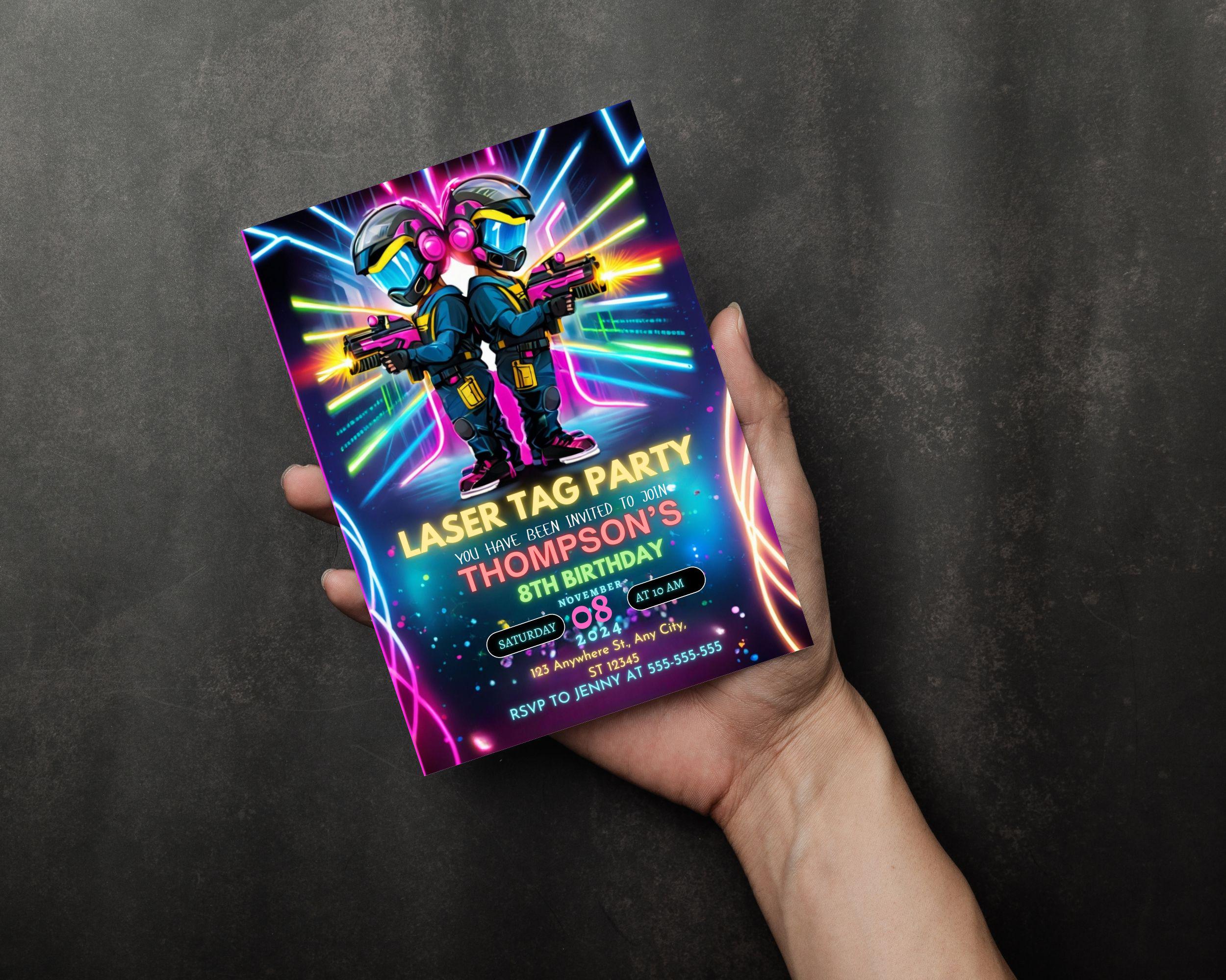 Laser Tag Invitation, Laser Tag Birthday Party Invitation, Neon Glow ...
