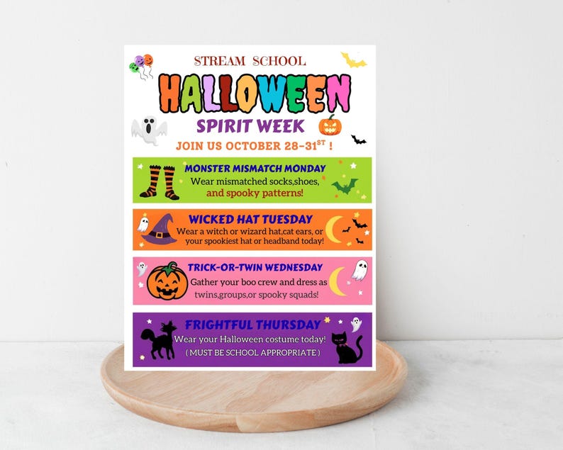 Halloween Spirit Week Flyer Template: Editable School Event (canva) - Etsy