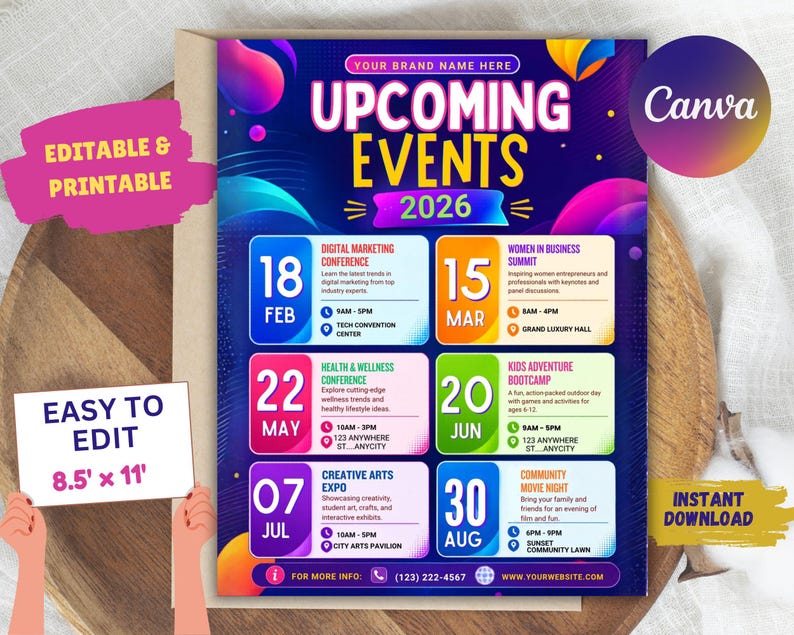 Upcoming Events Schedule Flyer, Events Agenda Flyer, Newsletter ...