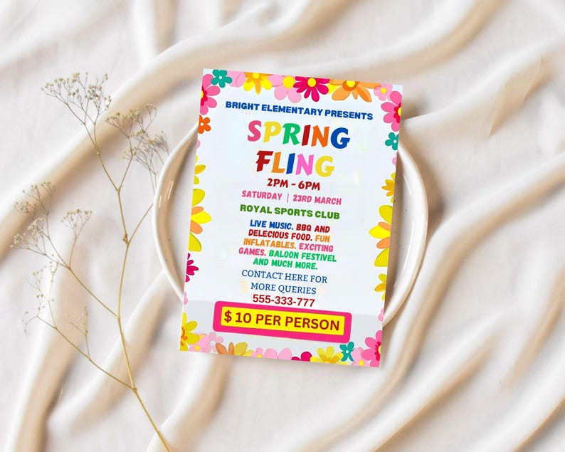 Spring Fling School Flyer Invitation, Editable Spring Fling Festival ...