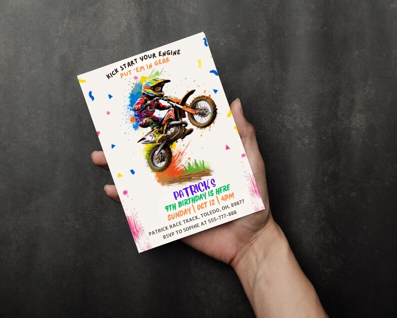 Editable Motorbike Birthday Party Invitation: Dirt Bike Motocross ...