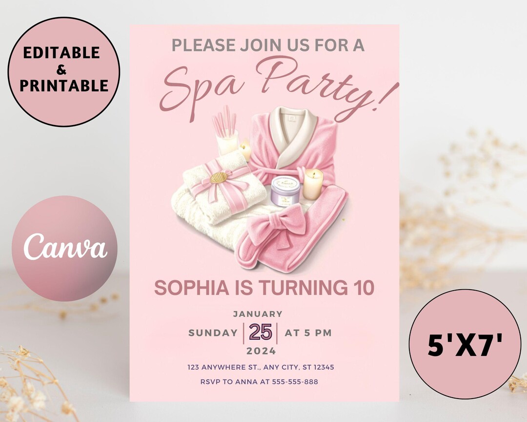 Minimalist Spa Party Birthday Invitation Template (digital Download) - Etsy