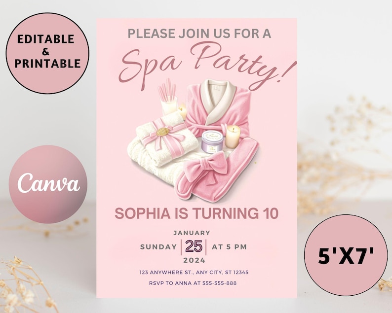 Minimalist Spa Party Birthday Invitation Template (digital Download) - Etsy