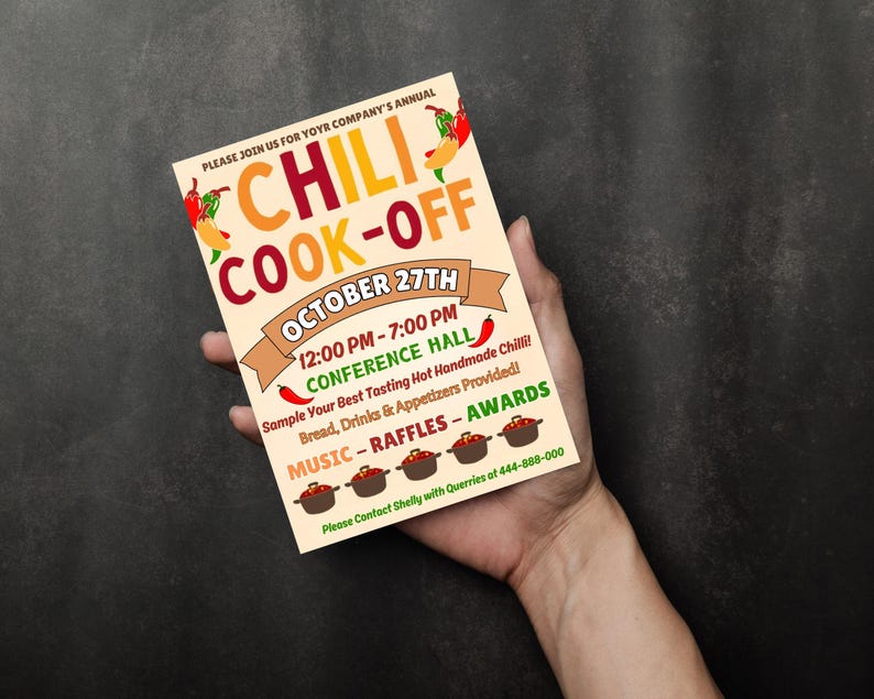 Editable Chili Cook-off Flyer: Work, School, PTA Event (PDF) - Etsy