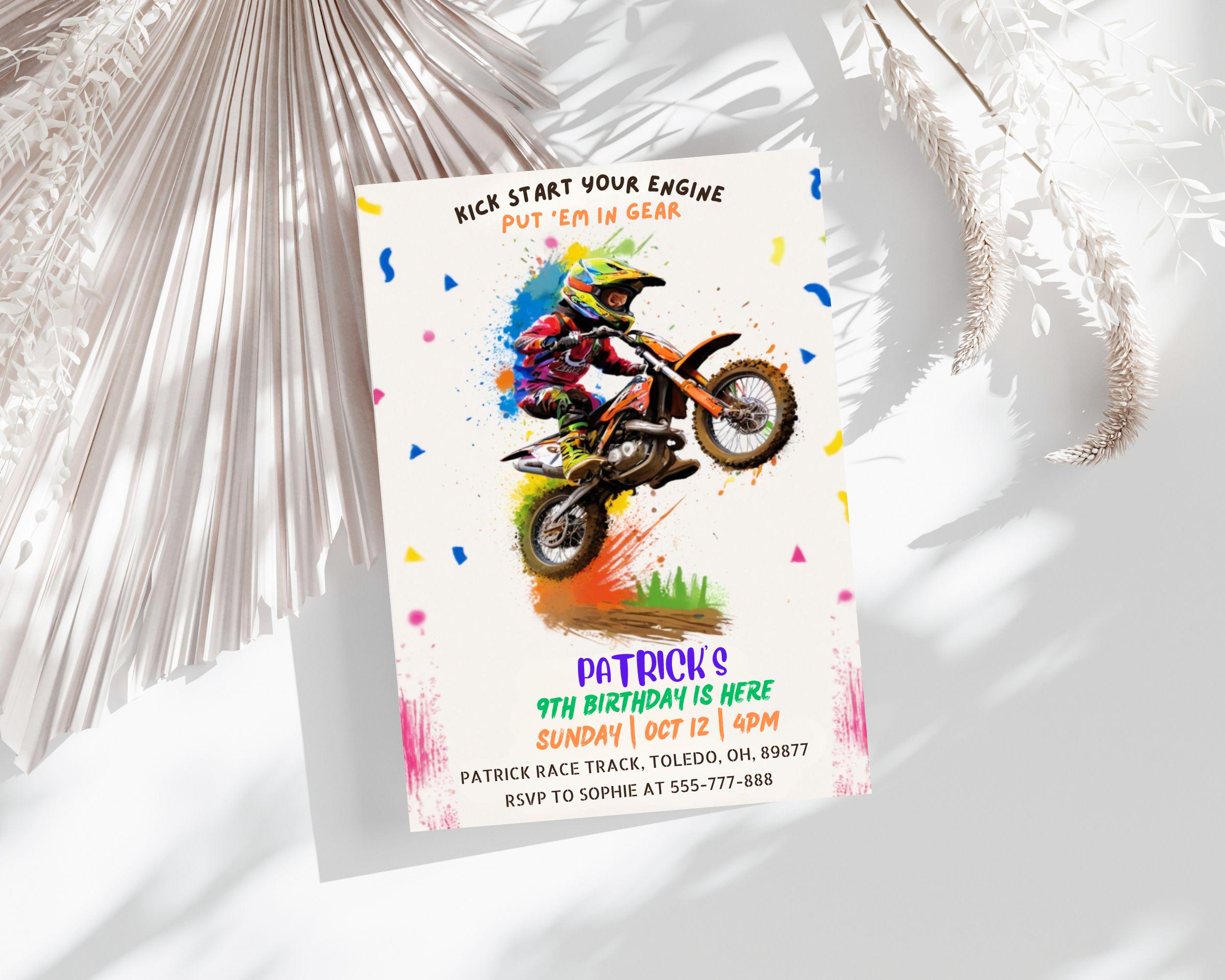 Editable Motorbike Birthday Party Invitation: Dirt Bike Motocross ...
