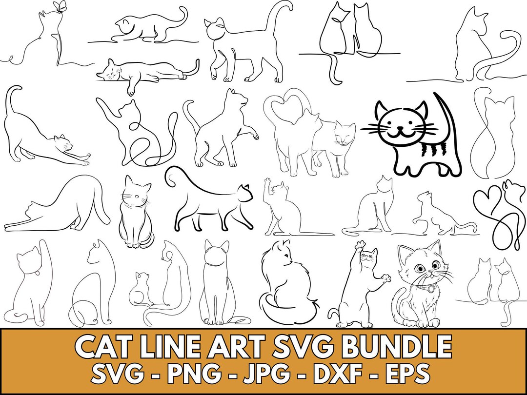 Cat Line Art SVG Mega Bundle, Minimalist Feline Clip Art (digital Files ...