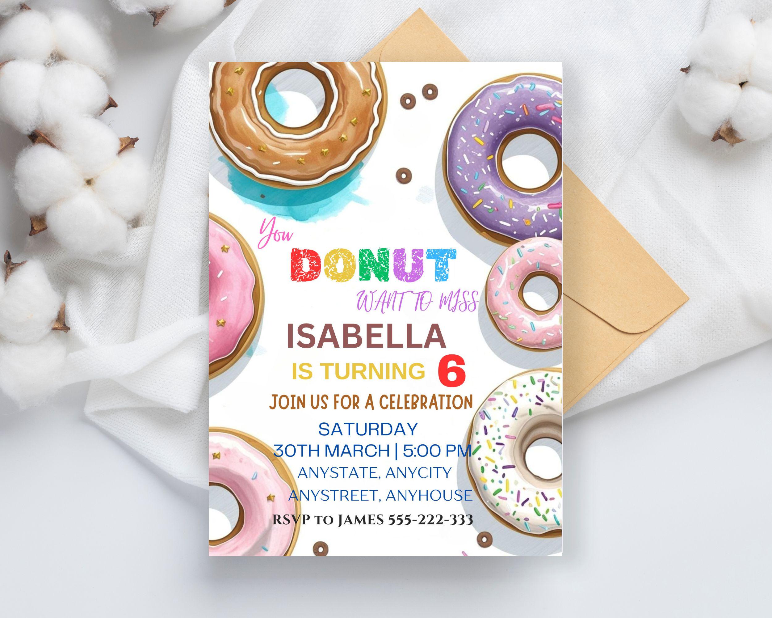 Editable Donut Birthday Invitation Template, Donut Birthday Invitation ...