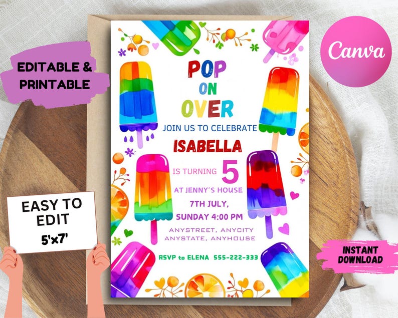 Popsicle Birthday Invitation: Summer Party, Editable 5x7 (PDF) - Etsy