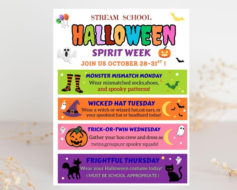 Halloween Spirit Week Flyer Template: Editable School Event (canva) - Etsy