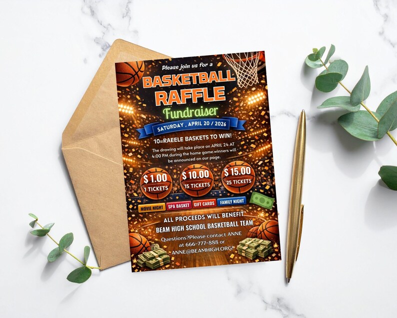 Editable Basketball Raffle Fundraiser Flyer (8.5x11 Inches) (digital ...