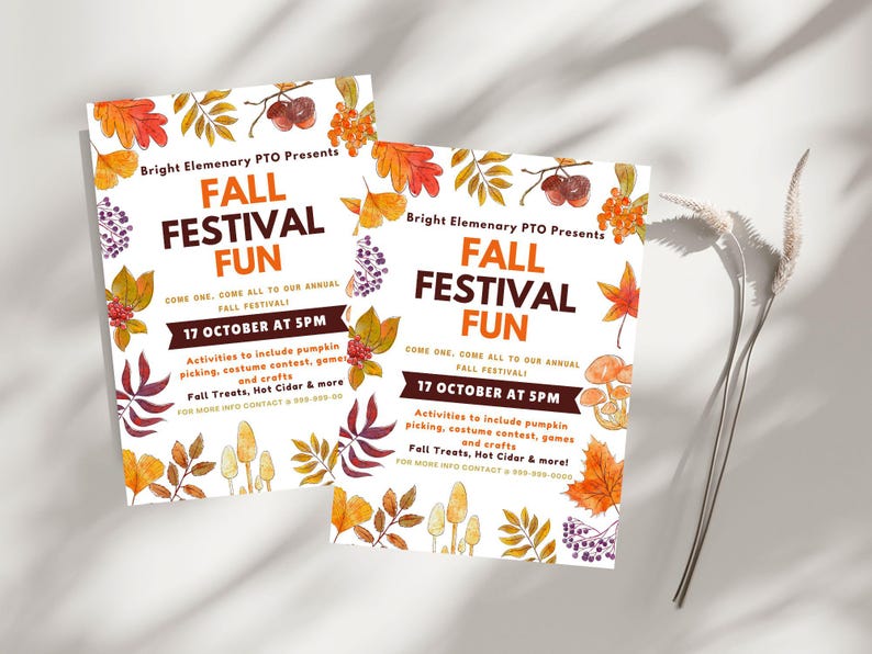 Editable Fall Festival Flyer: Autumn School Event, Canva Template (5x7 ...