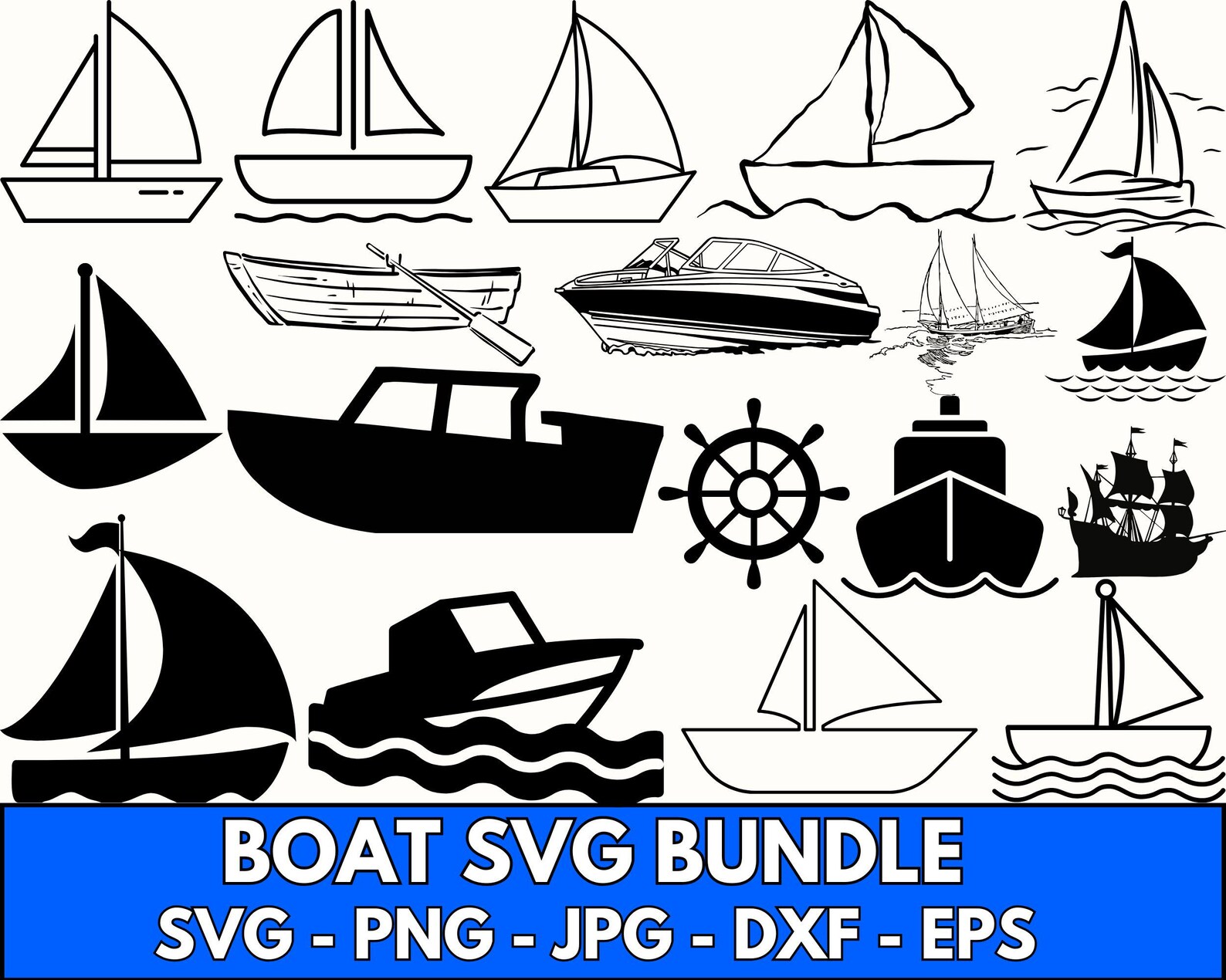 Boat SVG Bundle: Sailboat, Ship, Speedboat Cut Files (digital Download ...