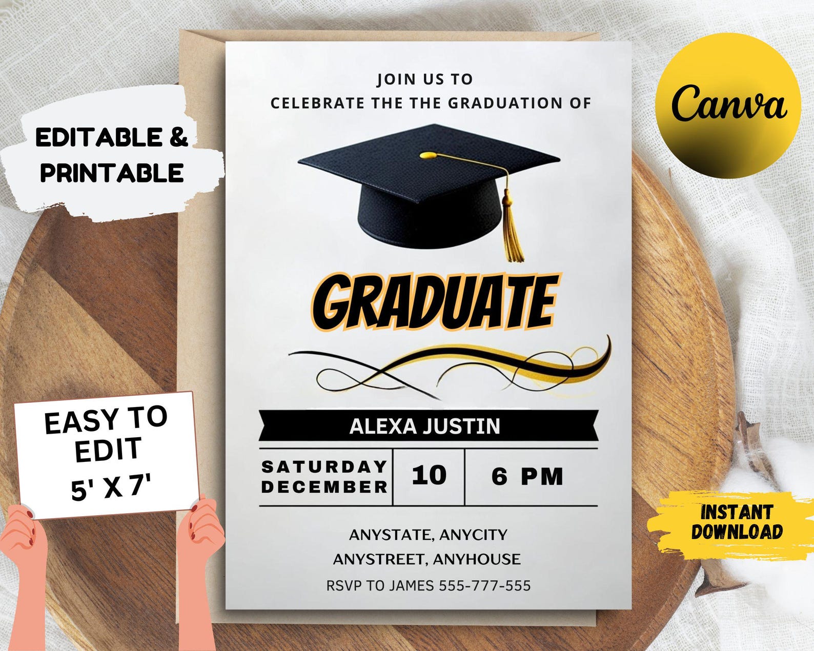 Graduation Party Invitation Template: Editable 5x7 (digital Download ...