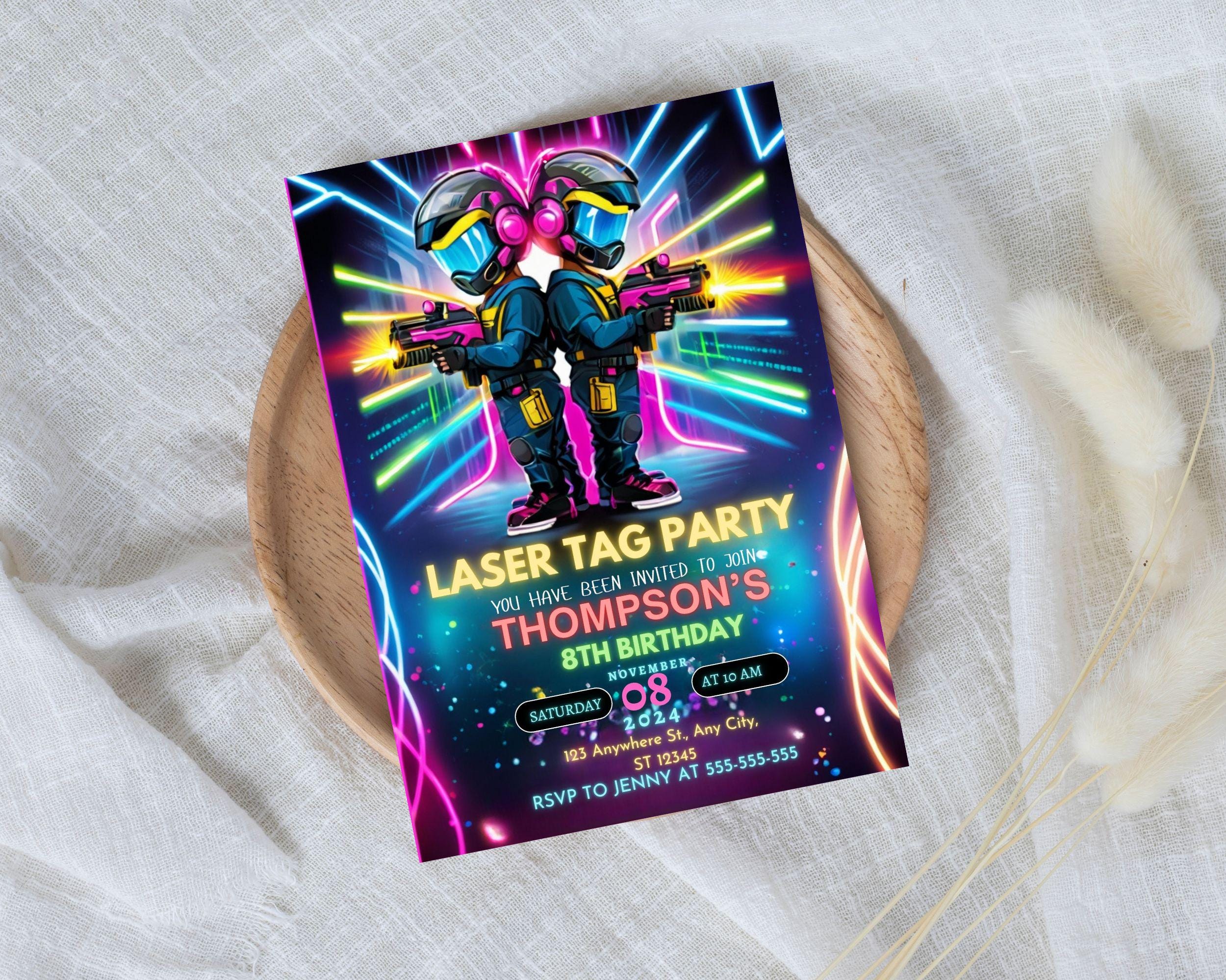 Laser Tag Invitation, Laser Tag Birthday Party Invitation, Neon Glow ...