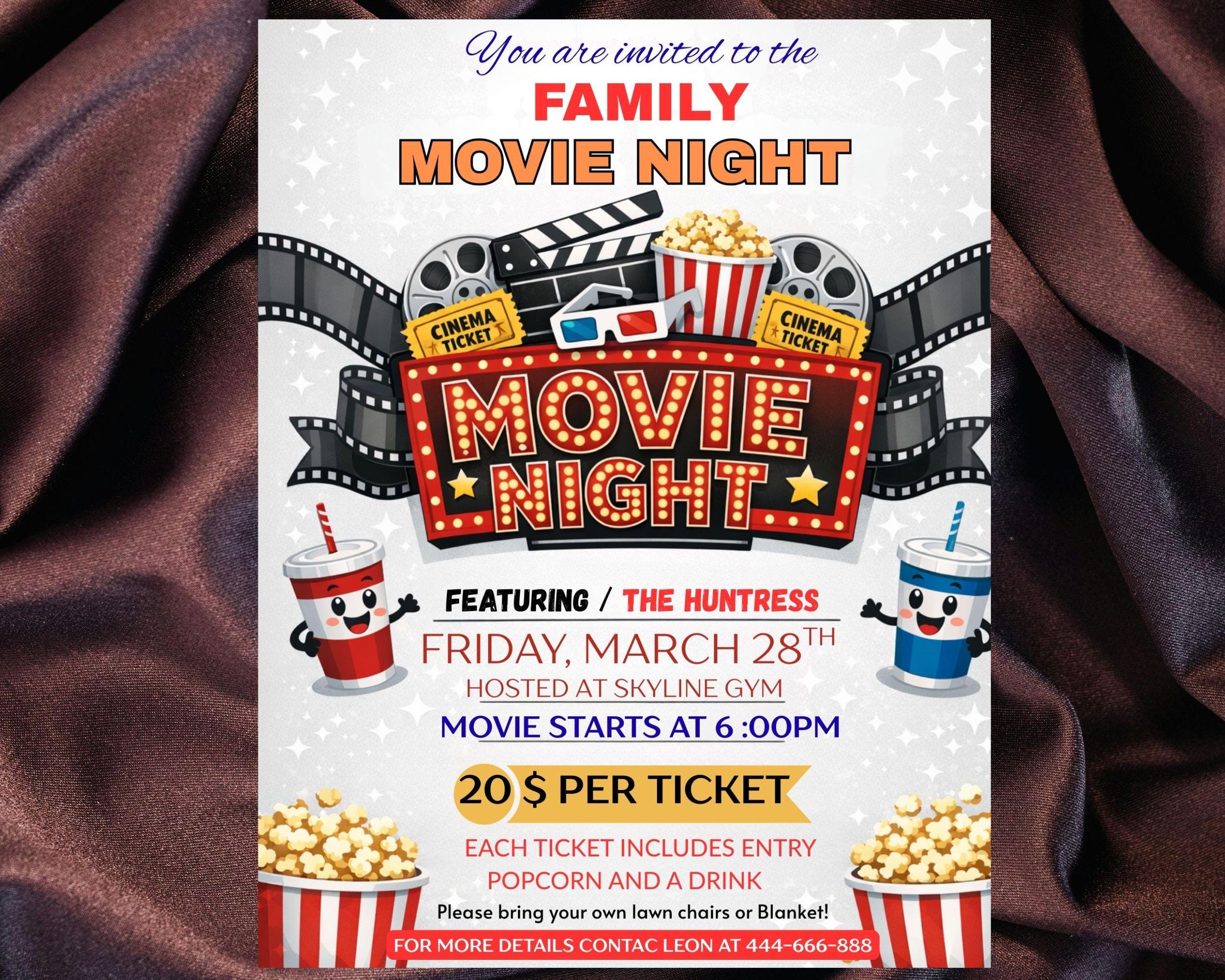 Editable Movie Night Flyer: Family Fundraiser, Printable Invitation ...