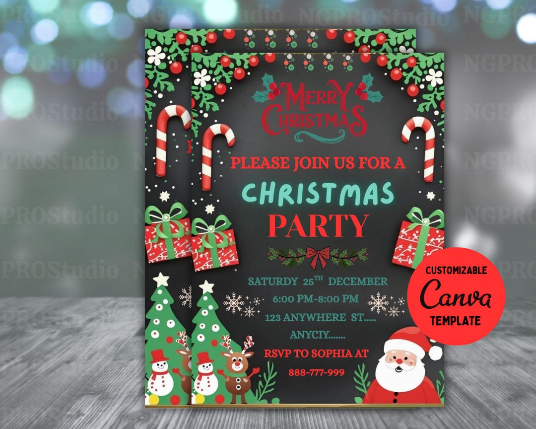 Editable Christmas Party Invitation: 5x7 Canva Template (PDF Download ...
