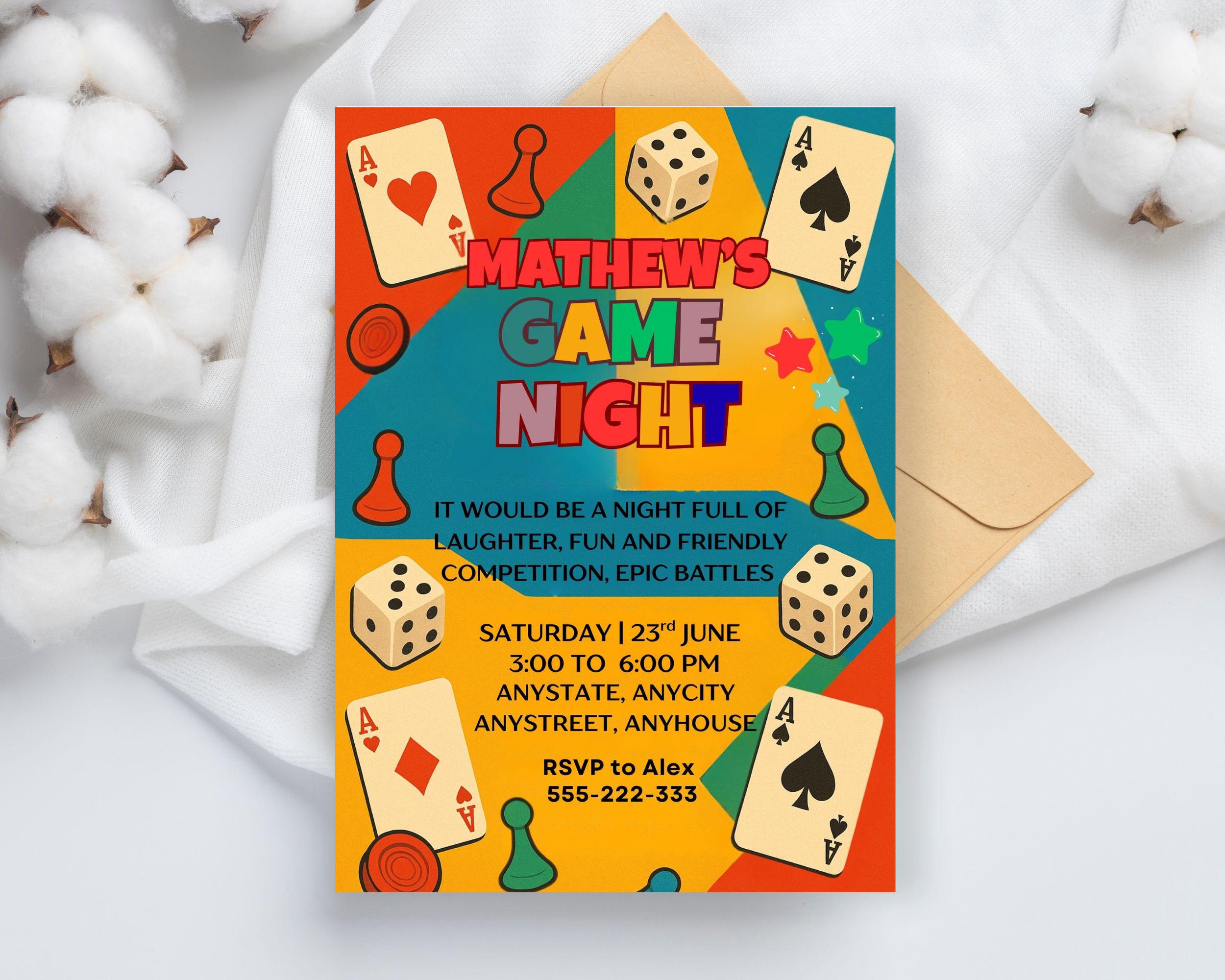Editable Game Night Invitation: Board Game Party, Printable Template ...