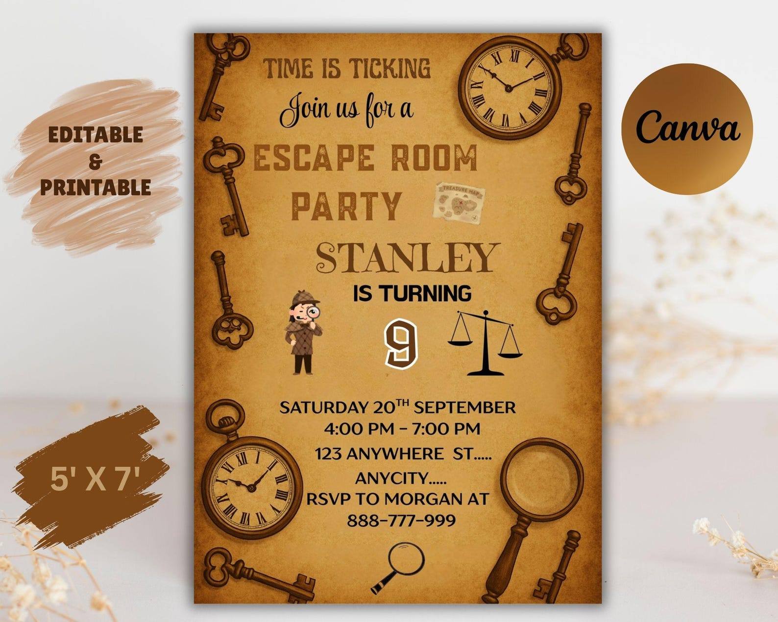 Editable Escape Room Birthday Party Invitation - Canva Template (5x7 In ...