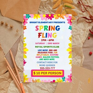 Spring Fling School Flyer Invitation: Editable Festival Fundraiser ...