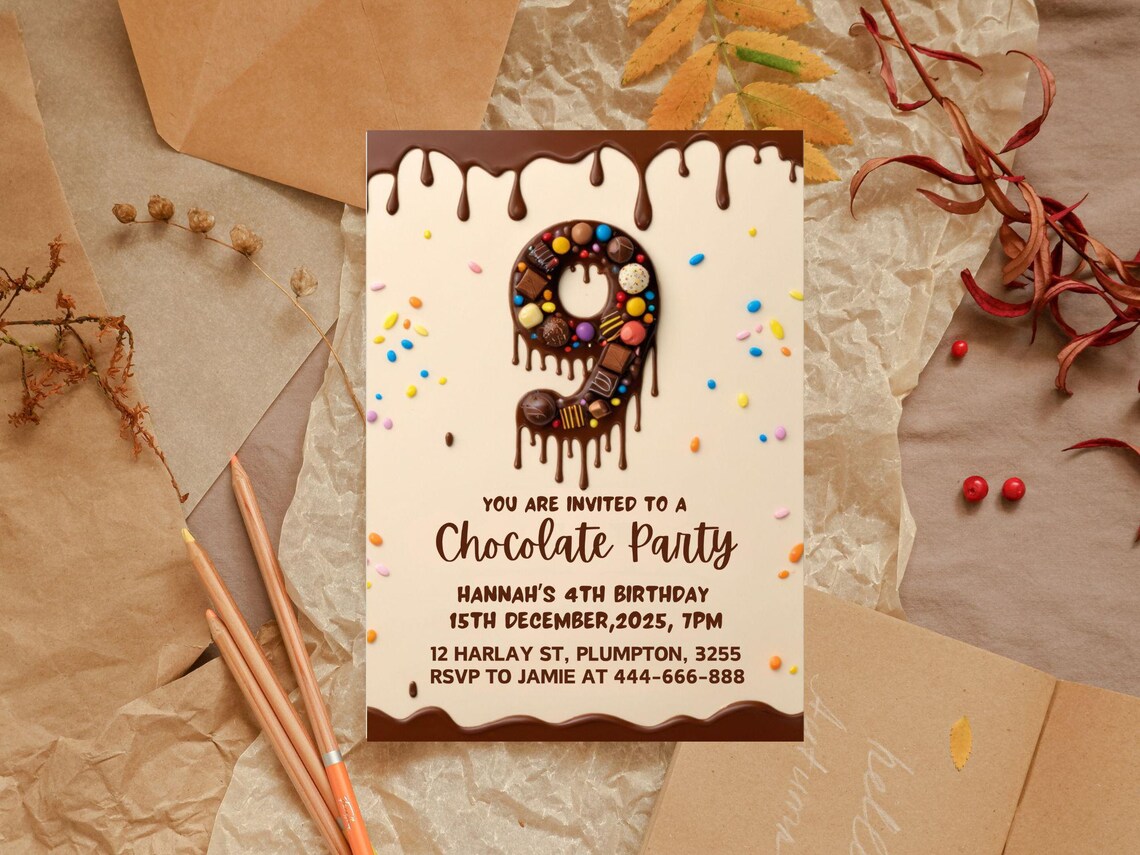 Editable Chocolate Birthday Party Invitation Template (5x7) (digital ...