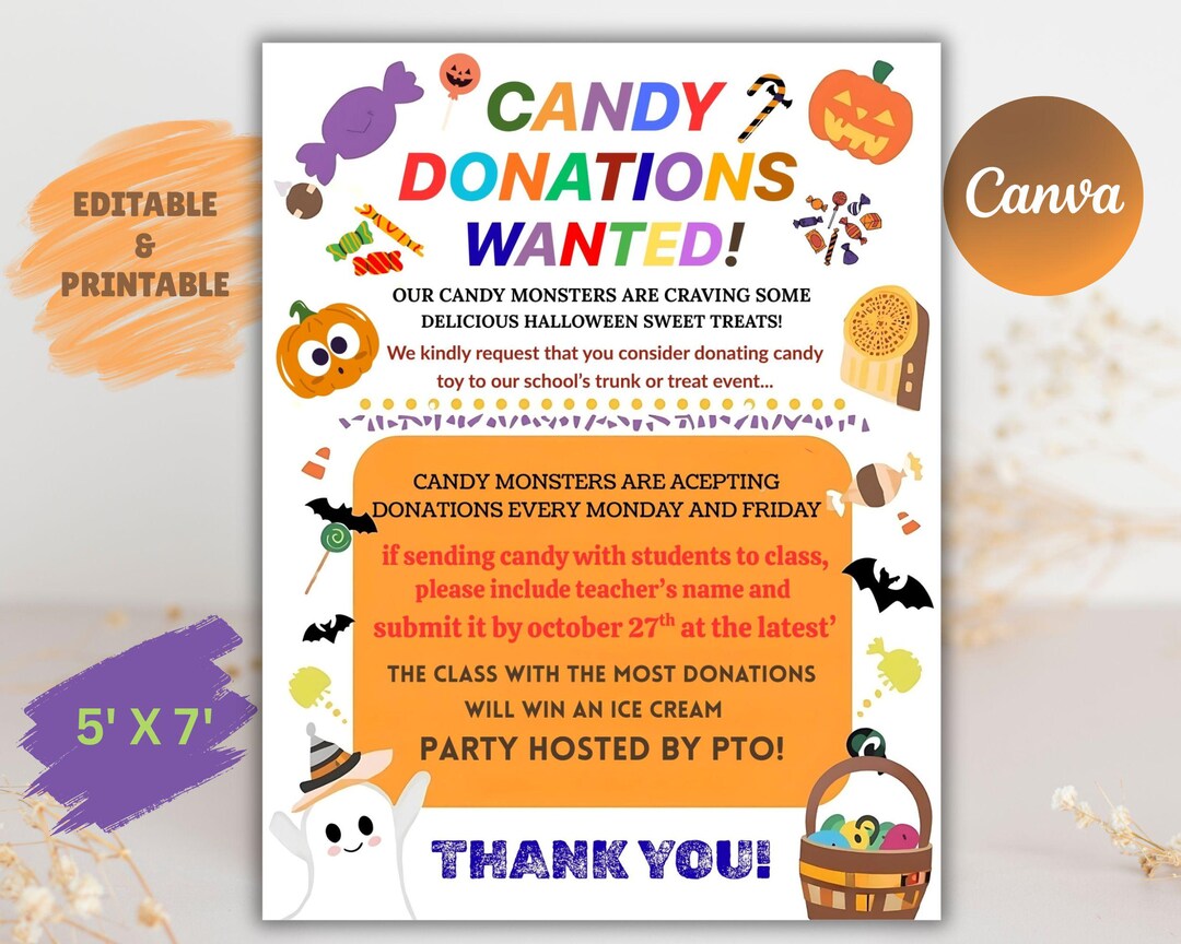 Editable Candy Donation Flyer Template: Trunk or Treat (canva, Digital ...