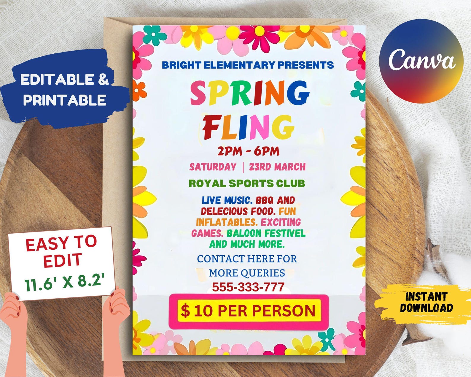 Spring Fling School Flyer Invitation, Editable Spring Fling Festival Fundraiser Template ...