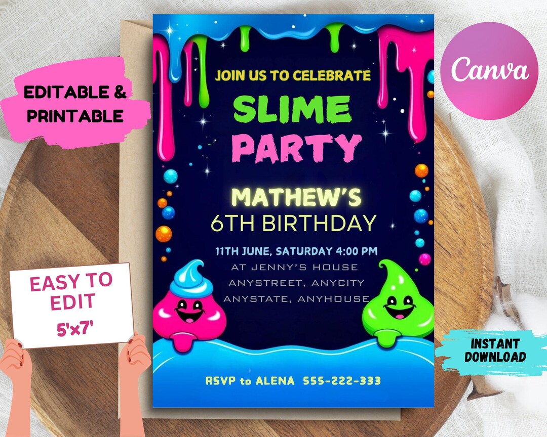 Slime Party Birthday Invitation: Editable 5x7 (digital Download) - Etsy