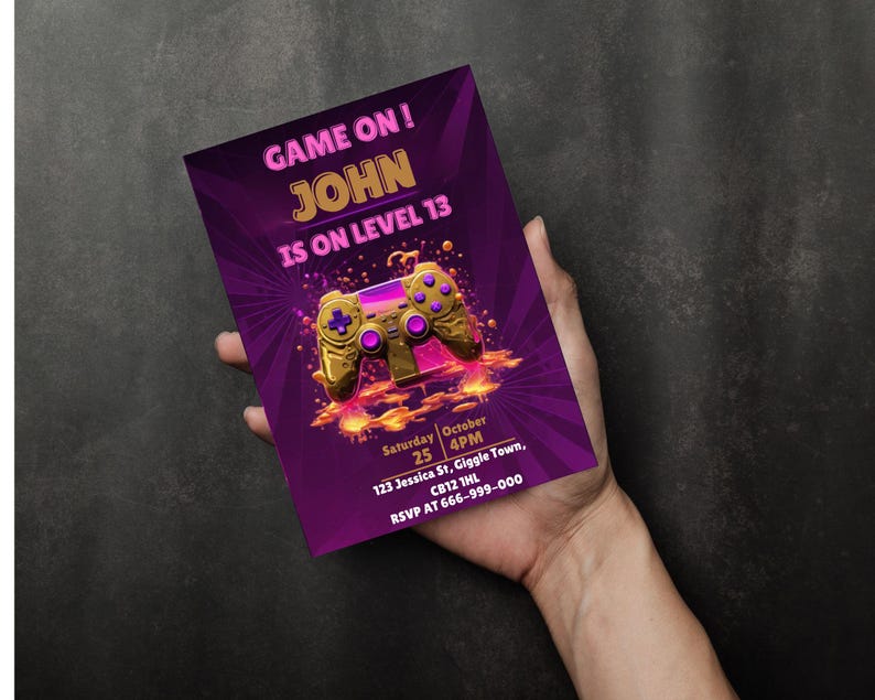Video Gaming Birthday Party Invitation Template Game on Party Level up ...