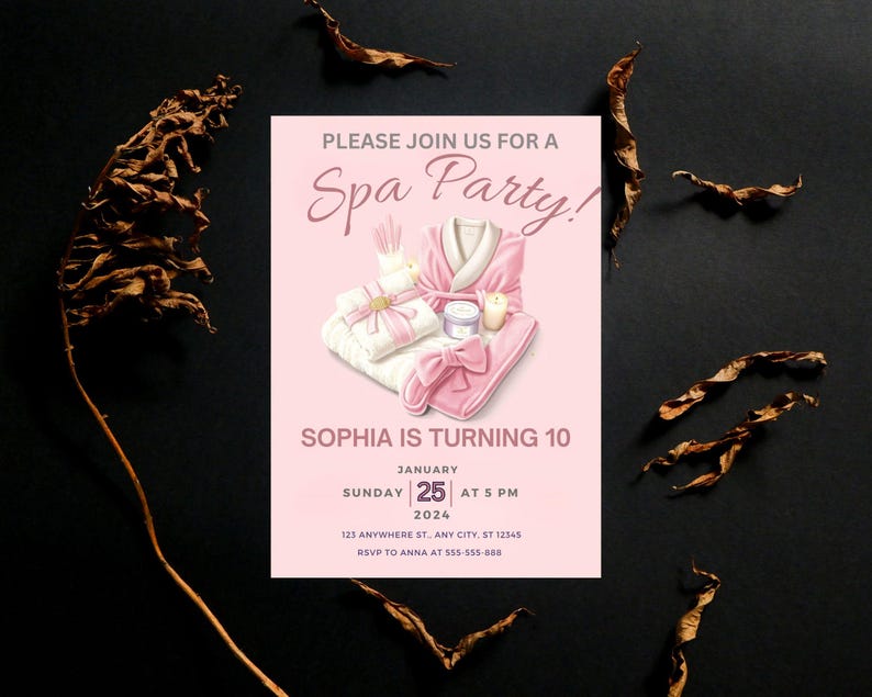Minimalist Spa Party Birthday Invitation Template (digital Download) - Etsy