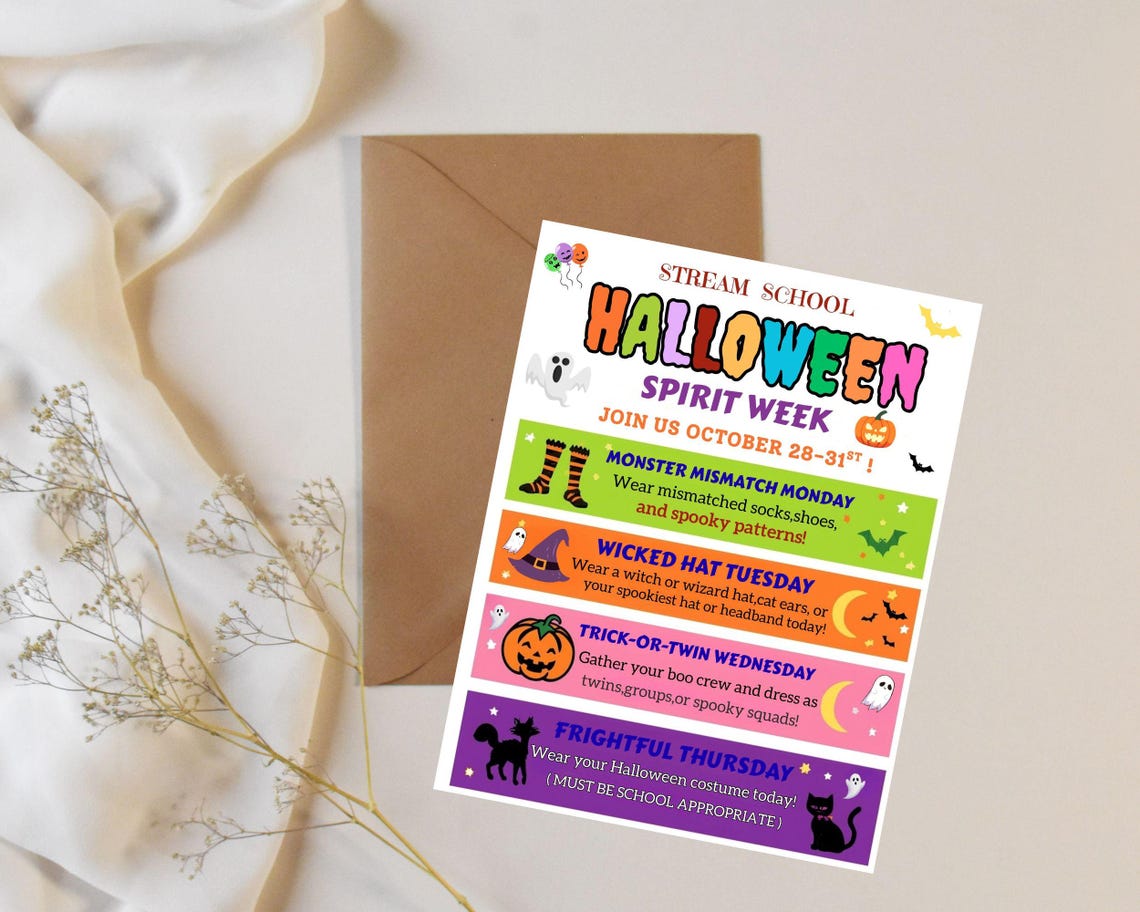 Halloween Spirit Week Flyer Template: Editable School Event (canva) - Etsy