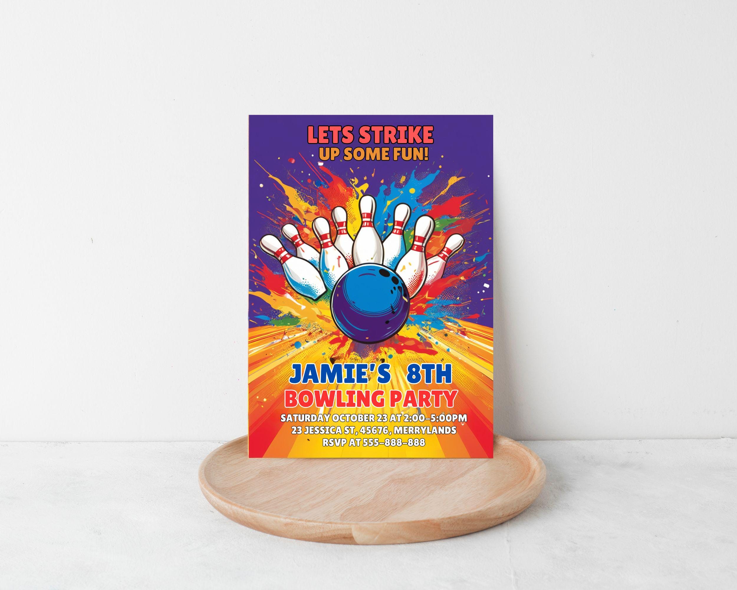 Editable Bowling Party Invitation Template: Sports Birthday Invite ...