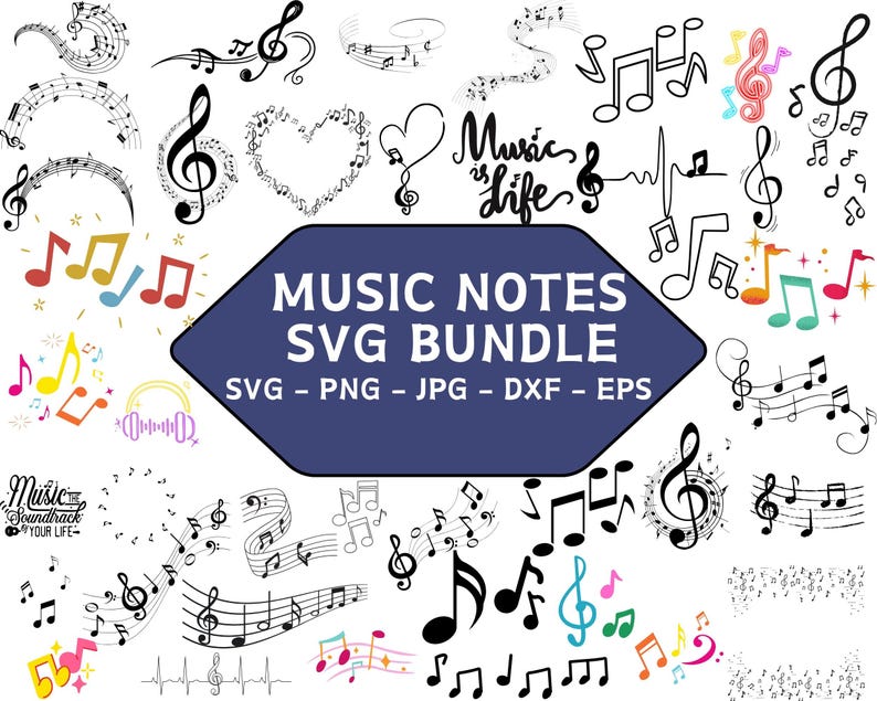 Music Notes SVG Bundle: Clipart, Cut Files, Vector (digital Download ...