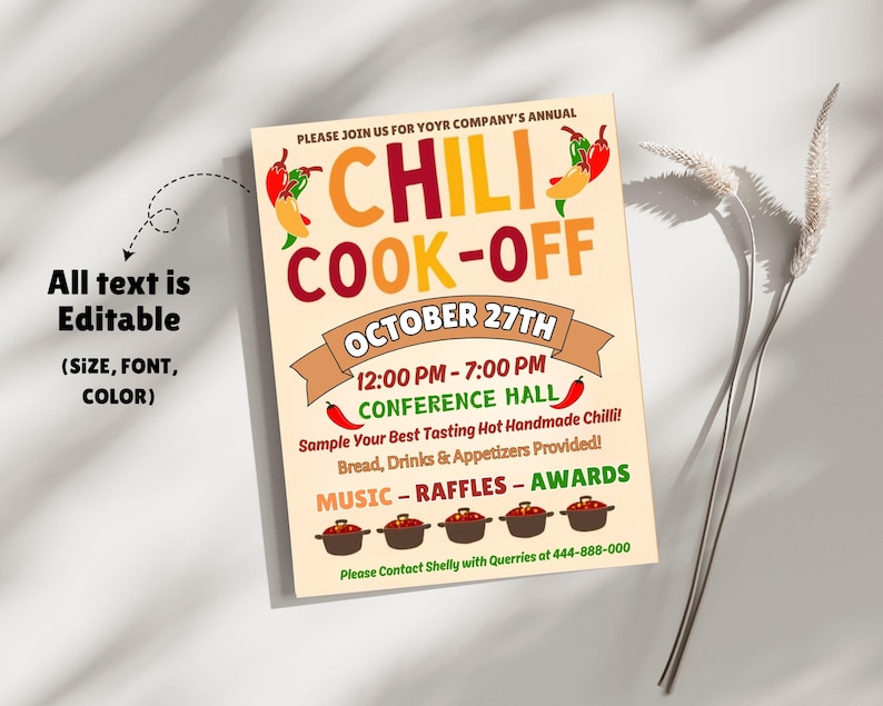 Editable Chili Cook-off Flyer: Work, School, PTA Event (PDF) - Etsy