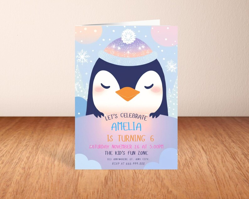 Penguin Birthday Party Invitation Template: Arctic Animals (instant ...