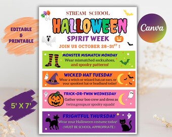 Halloween School Spirit Week Flyer Template | Editable Halloween Themed ...