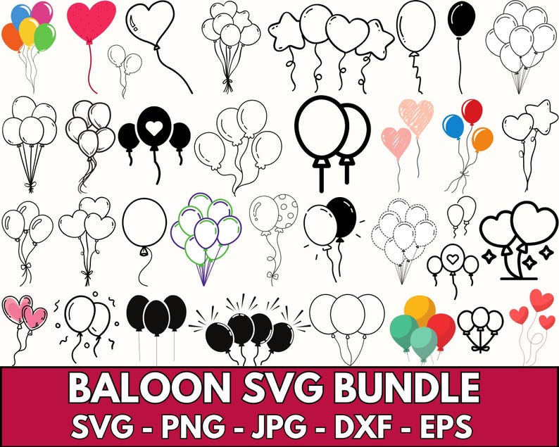Balloon SVG Bundle: Birthday Clipart, Cricut & Silhouette (digital ...