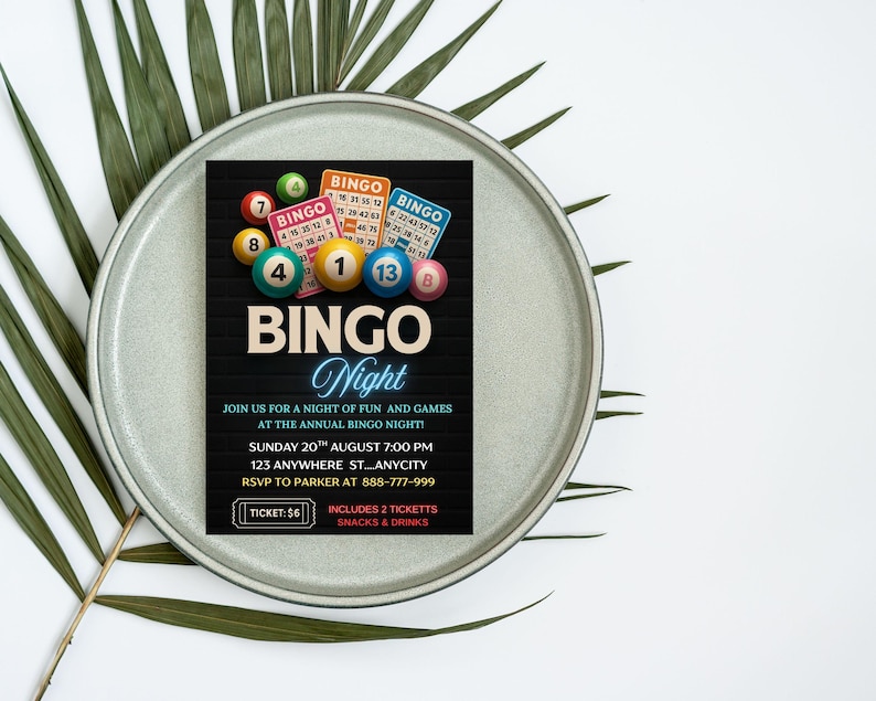 Editable Bingo Night Flyer Template: School Fundraiser Invite (5x7 ...