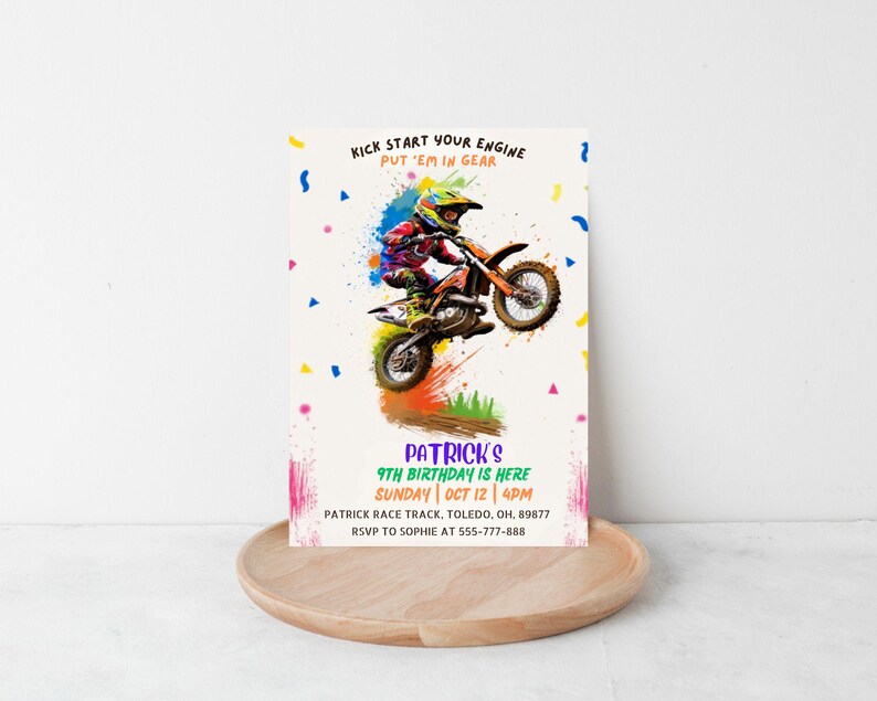 Editable Motorbike Birthday Party Invitation: Dirt Bike Motocross ...
