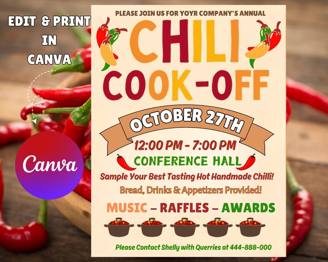 Editable Chili Cook-off Flyer: Work, School, PTA Event (PDF) - Etsy