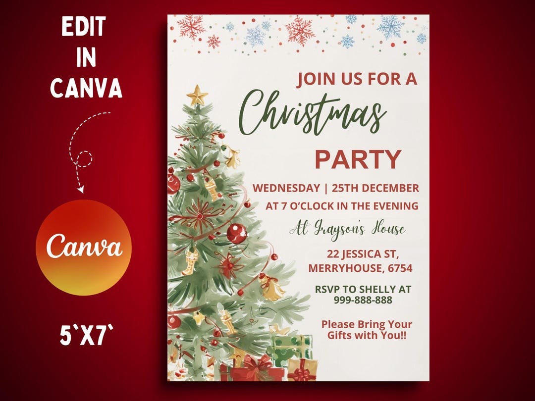 Editable Christmas Tree Party Invitation: Holiday Invite (digital ...