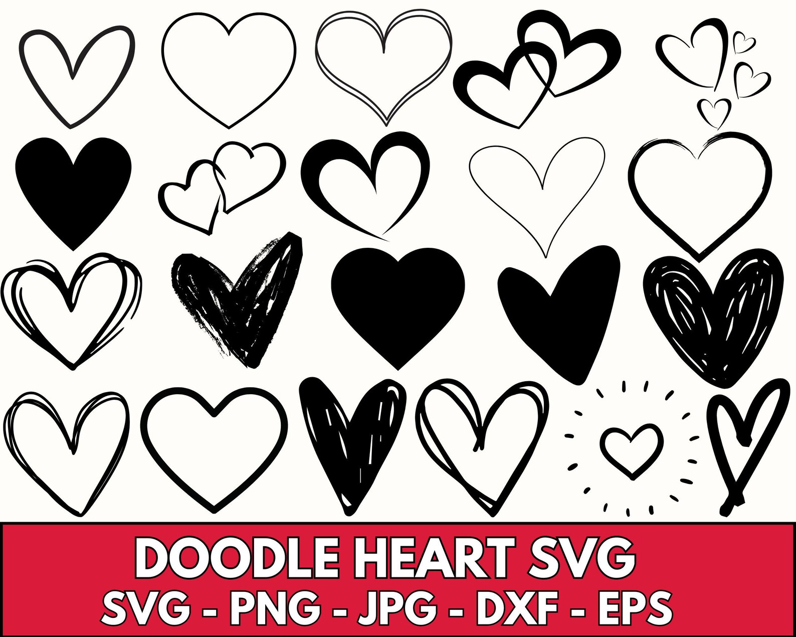 Doodle Heart SVG Bundle: Valentine Clipart, Cut Files (digital Download ...