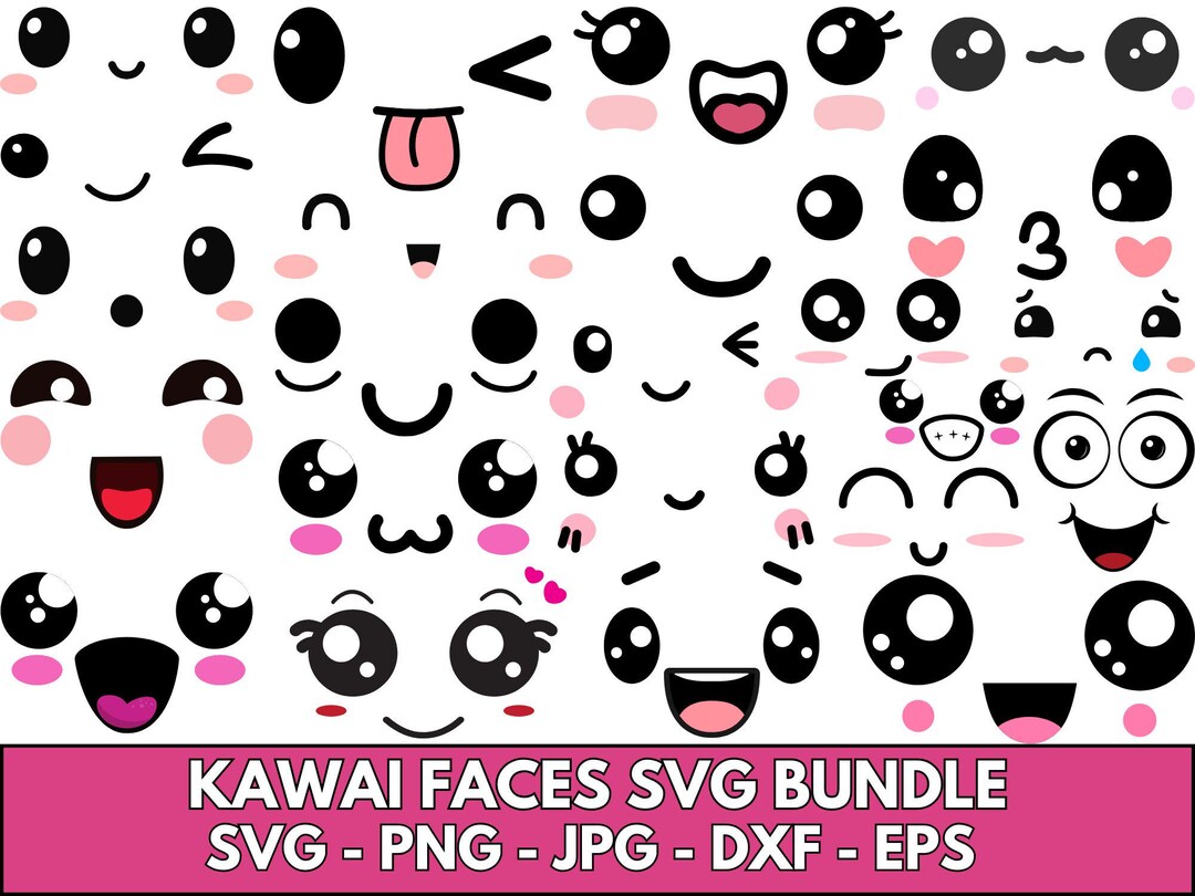 Kawaii Faces SVG Bundle, Cute Face Clipart, Cartoon Emoji Face Svg ...