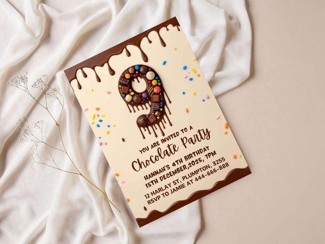 Editable Chocolate Birthday Party Invitation Template (5x7) (digital ...
