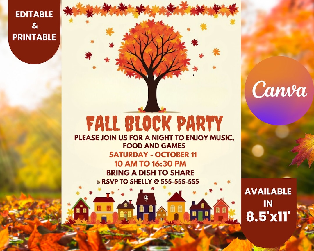 Editable Fall Block Party Flyer Template (8.5"x11") - Etsy