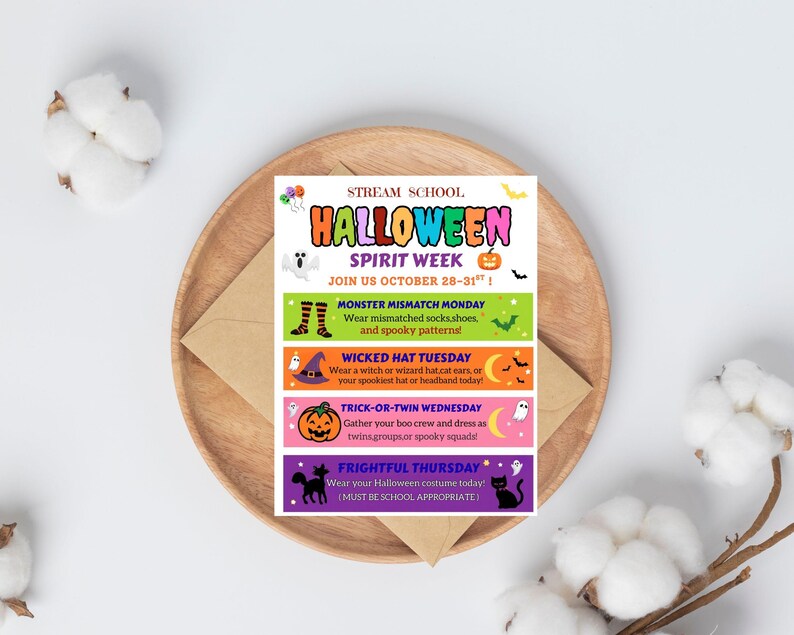 Halloween Spirit Week Flyer Template: Editable School Event (canva) - Etsy