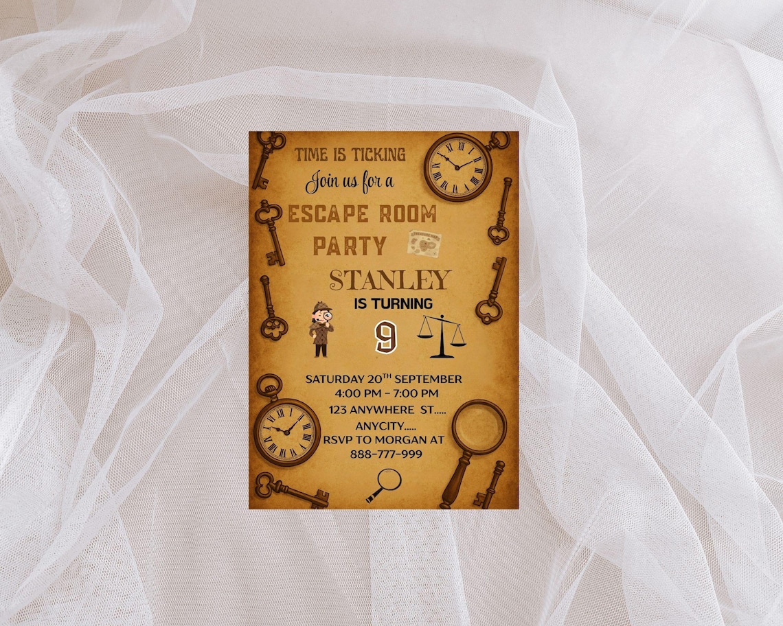 Editable Escape Room Birthday Party Invitation - Canva Template (5x7 In ...