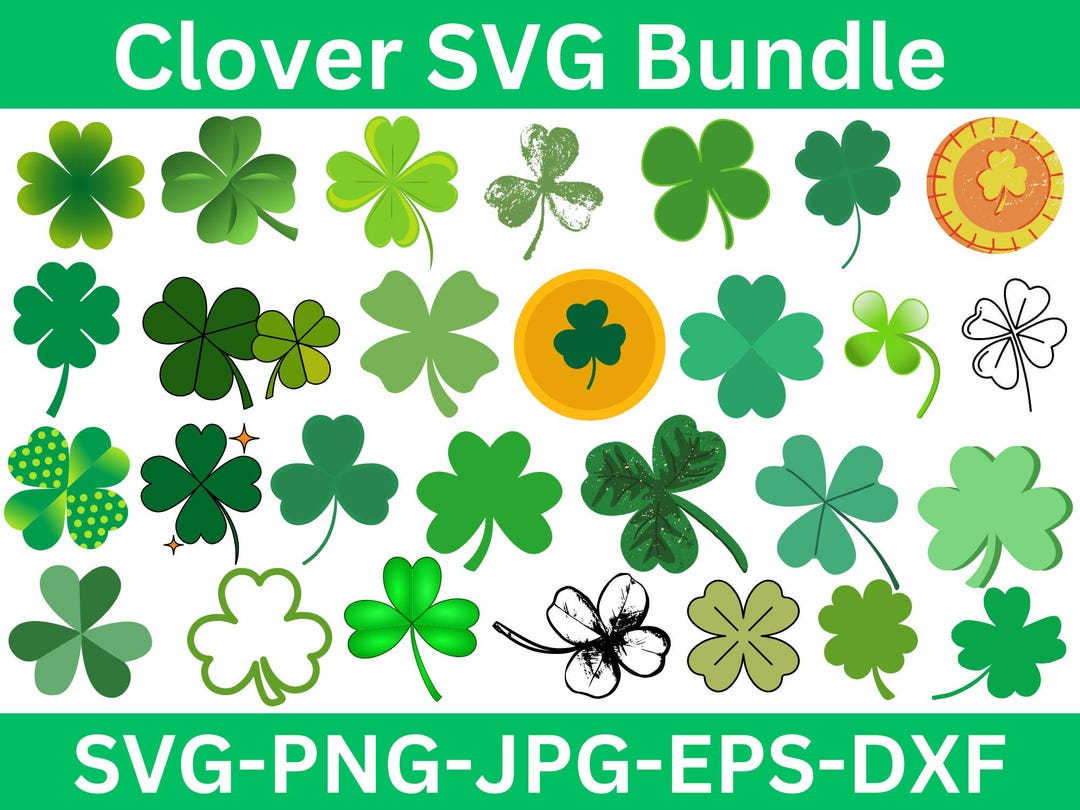 Clover Svg Bundle, Clover PNG Bundle, Shamrock Cricut Design, Clover ...