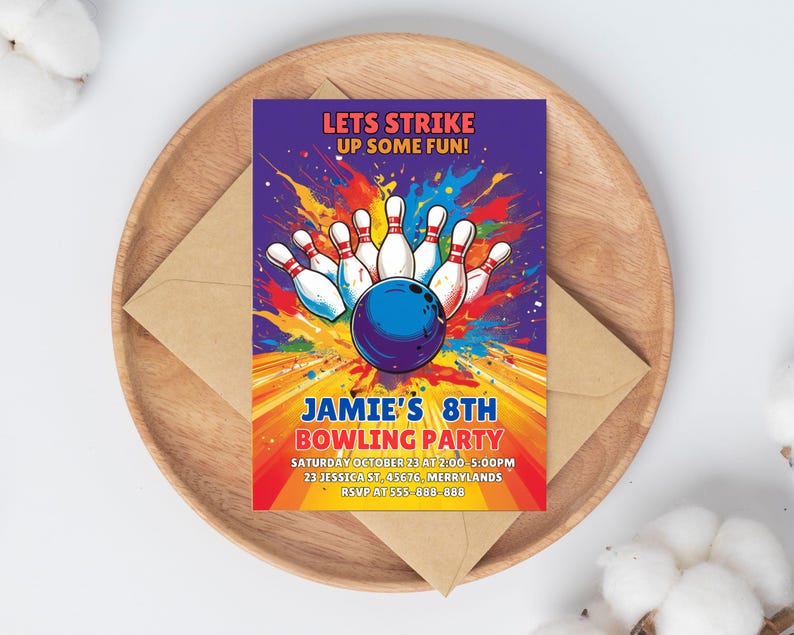 Editable Bowling Party Invitation Template: Sports Birthday Invite ...
