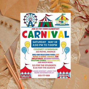 Editable Carnival Flyer Template School Invitation Fundraiser Instant ...