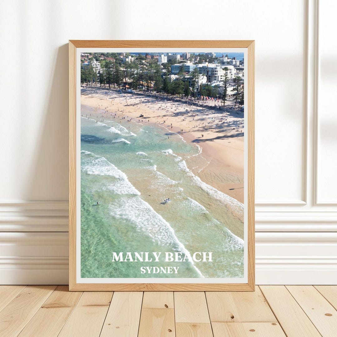 Manly Beach Poster, Sydney Wall Art Prints Digitial Download, Aerial ...